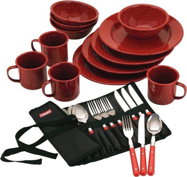 Coleman 24-Piece Enamel Dinnerware Set, Red - OtterLinks